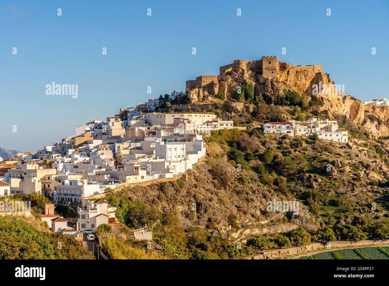 Castle and whitewashed architecture of Salobrena in Granada district in ...