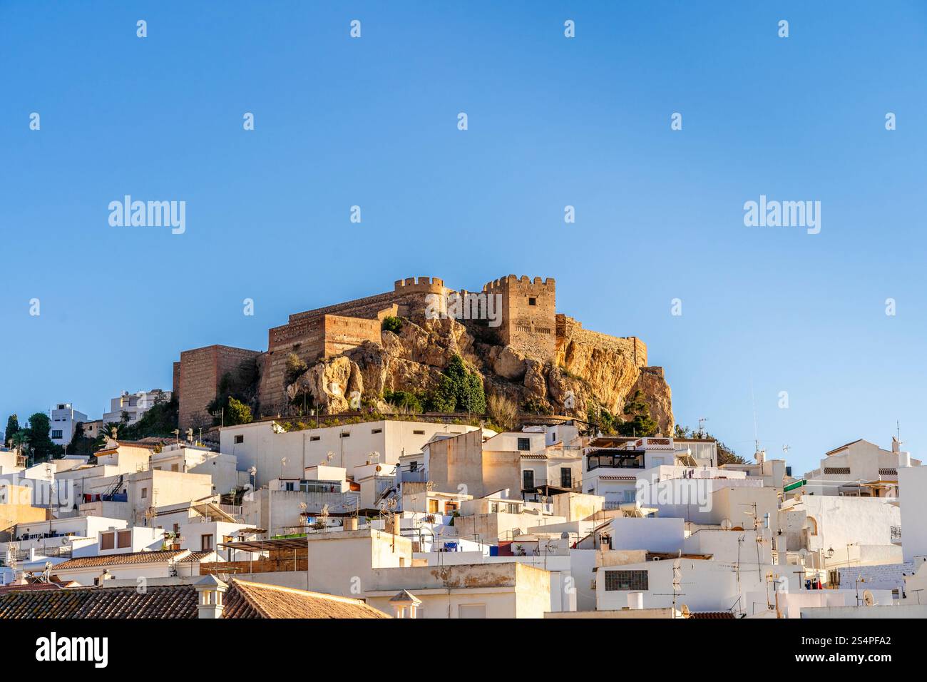 Castle and whitewashed architecture of Salobrena in Granada district in ...