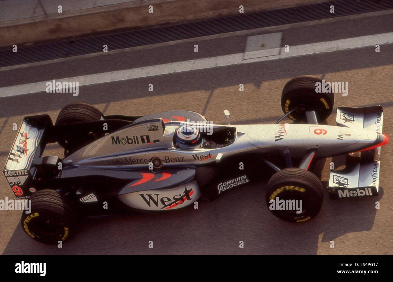 Finnish F1 racing driver Mika Hakkinen on McLaren Mercedes, 1997 Stock ...