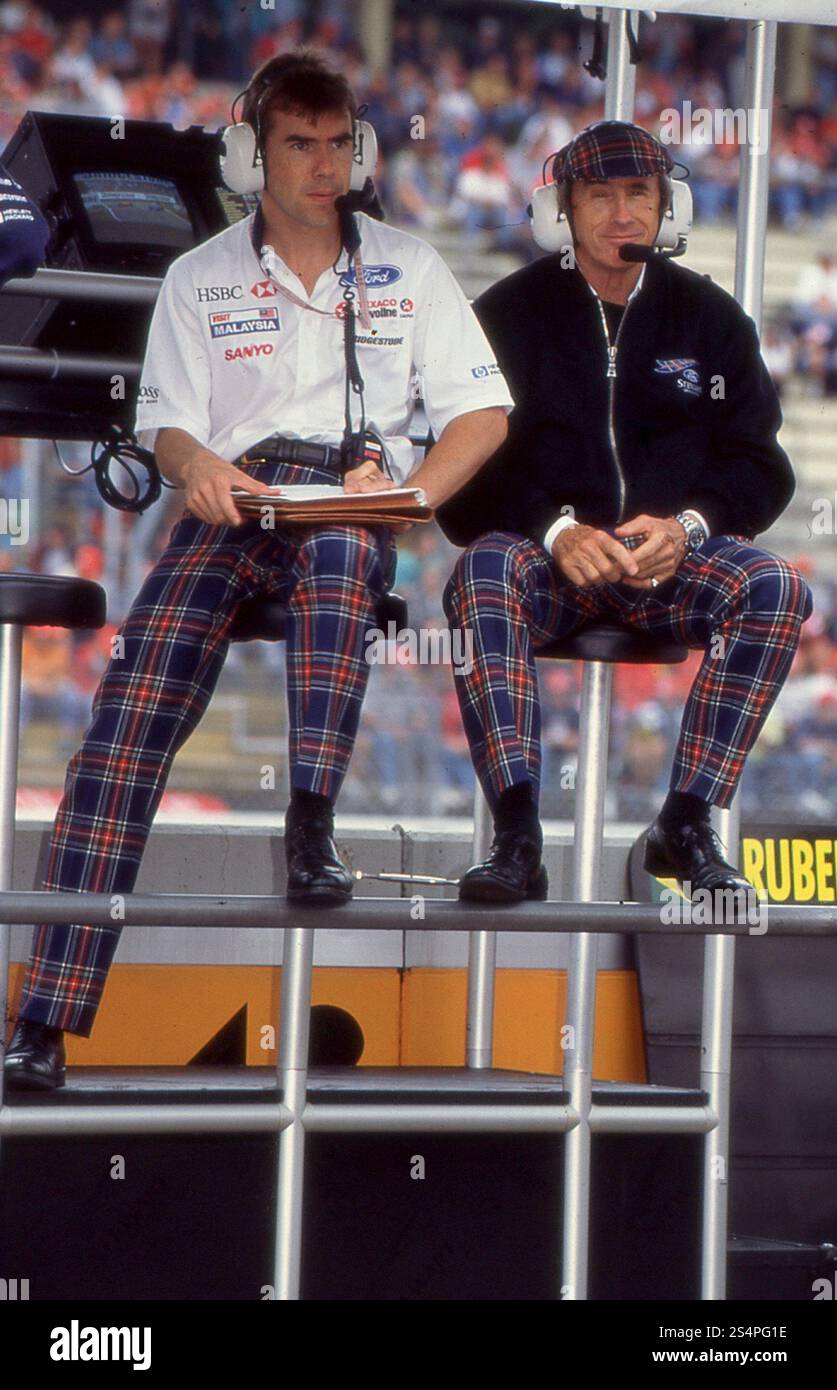 Scottish motorsports racing drivers Paul and Jackie Stewart, at a ...
