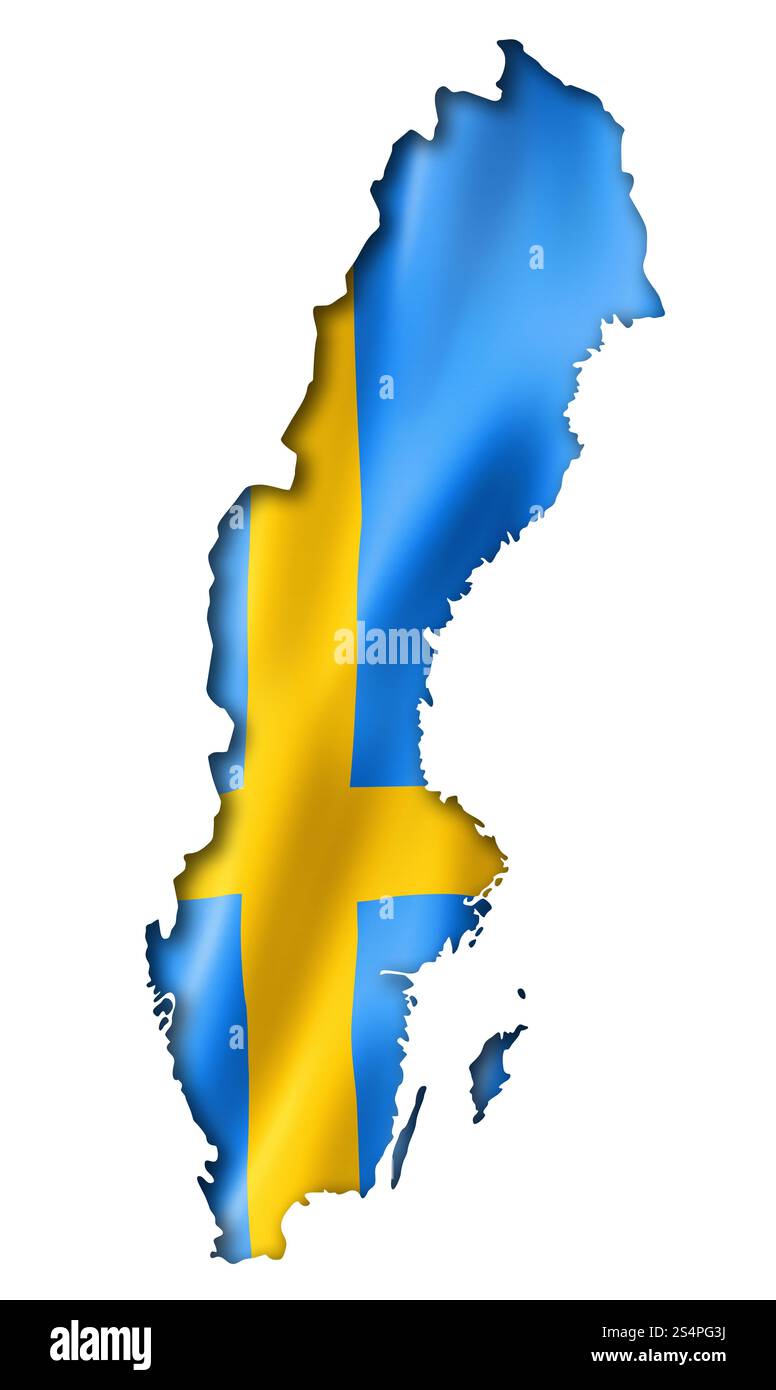 Sweden flag map, three dimensional render, isolated on white Stock Photo - Alamy