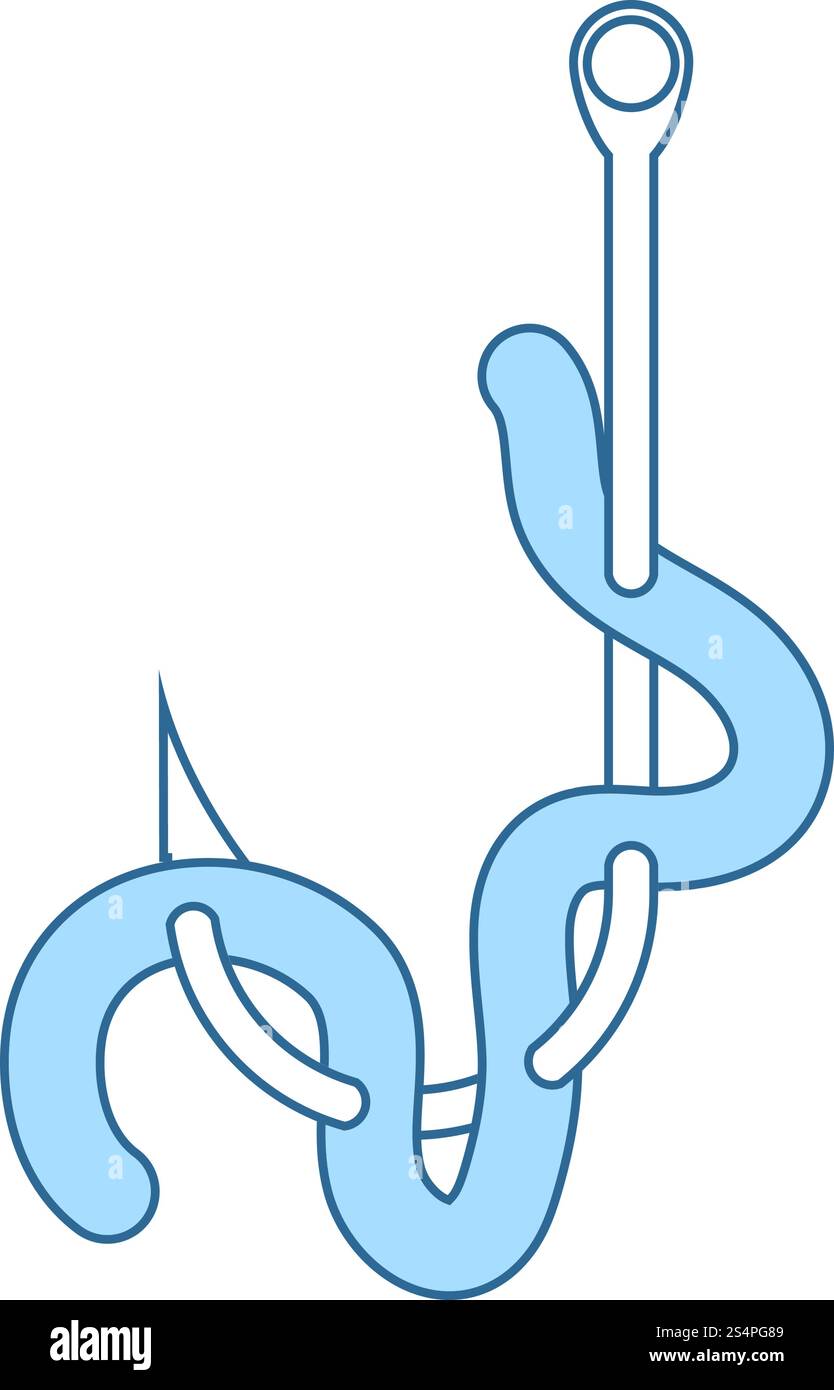 Icon Of Worm On Hook. Thin Line With Blue Fill Design. Vector ...