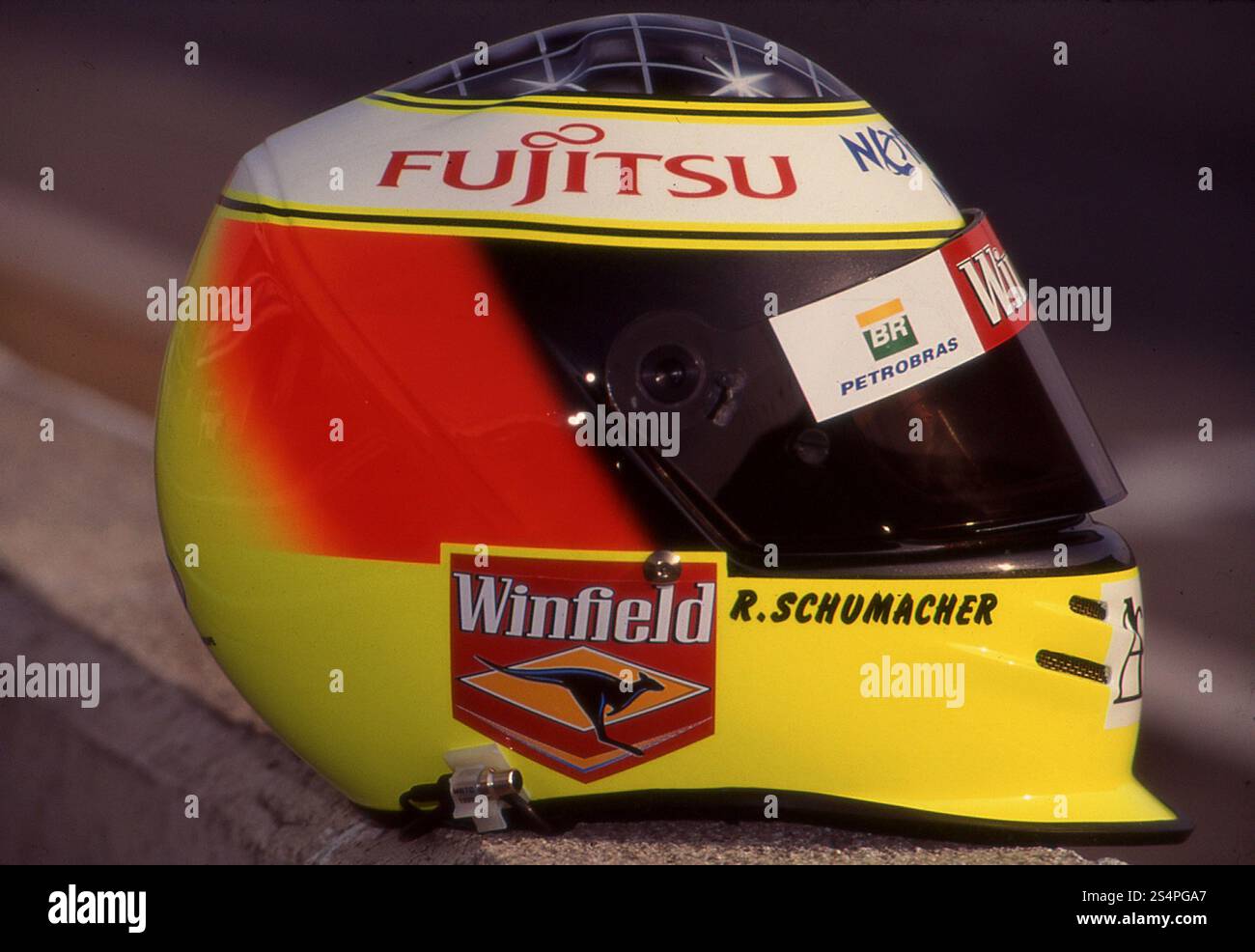 German motorsports racing driver Ralf Schumacher's helmet on Williams ...