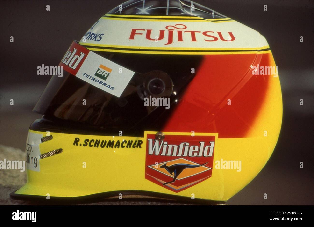 German motorsports racing driver Ralf Schumacher's helmet on Williams ...
