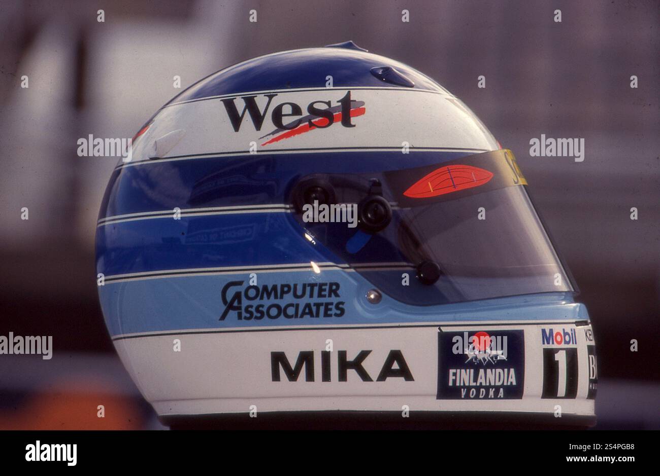 Finnish F1 racing driver Mika Hakkinen's helmet on McLaren Mercedes ...
