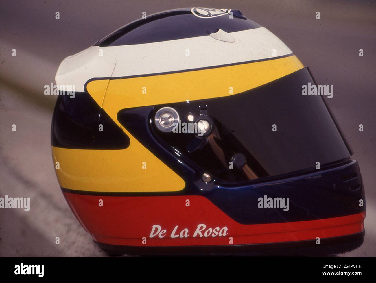 Spanish motorsports racing driver Pedro De La Rosa's helmet on Arrows ...