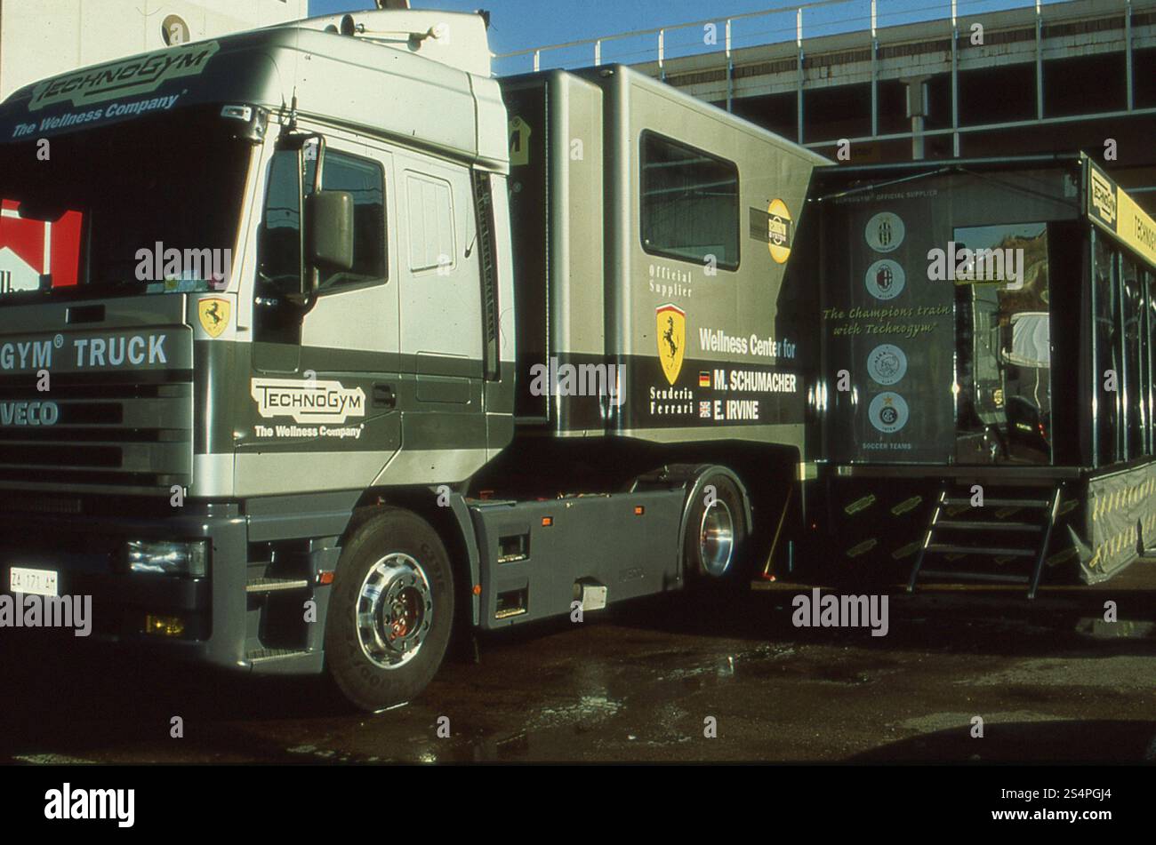 Technogym Ferrari Formula One mobile wellness center, 1999 Stock Photo ...