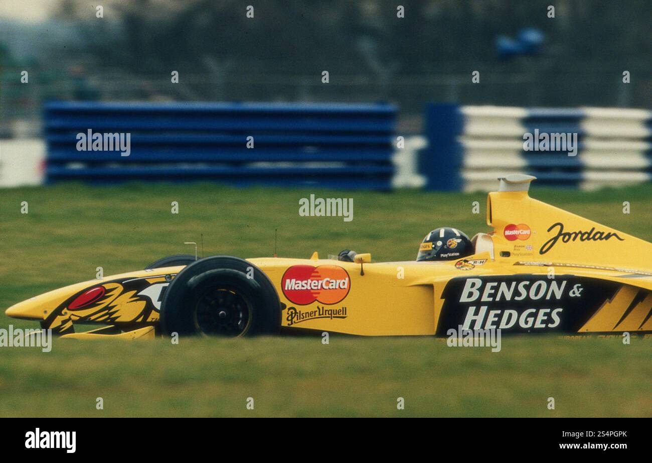 British motorsports racing driver Damon Hill on Jordan Mugen-Honda F1 ...