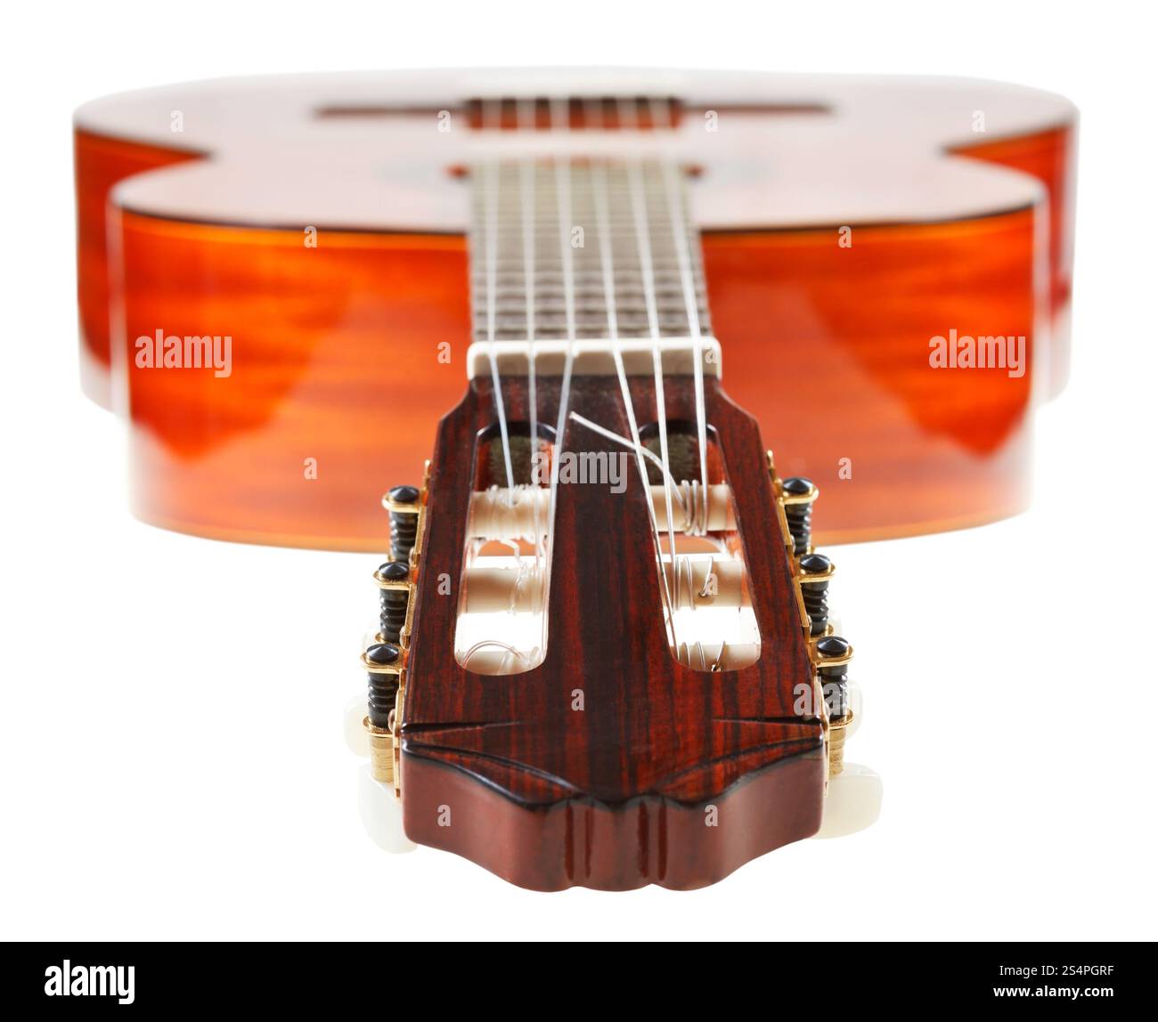 headstock of classical acoustic guitar isolated on white background ...