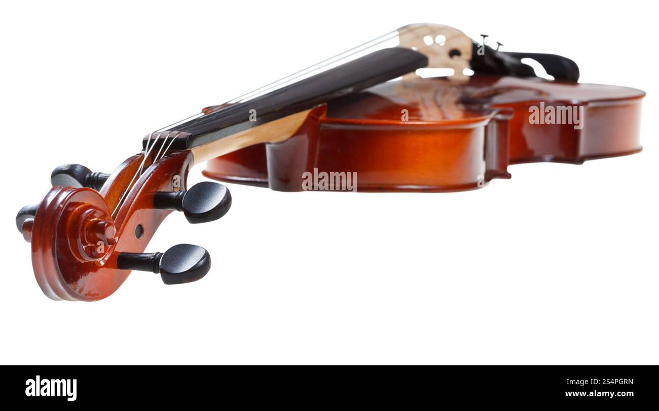 scroll of classical wooden fiddle close up isolated on white background ...