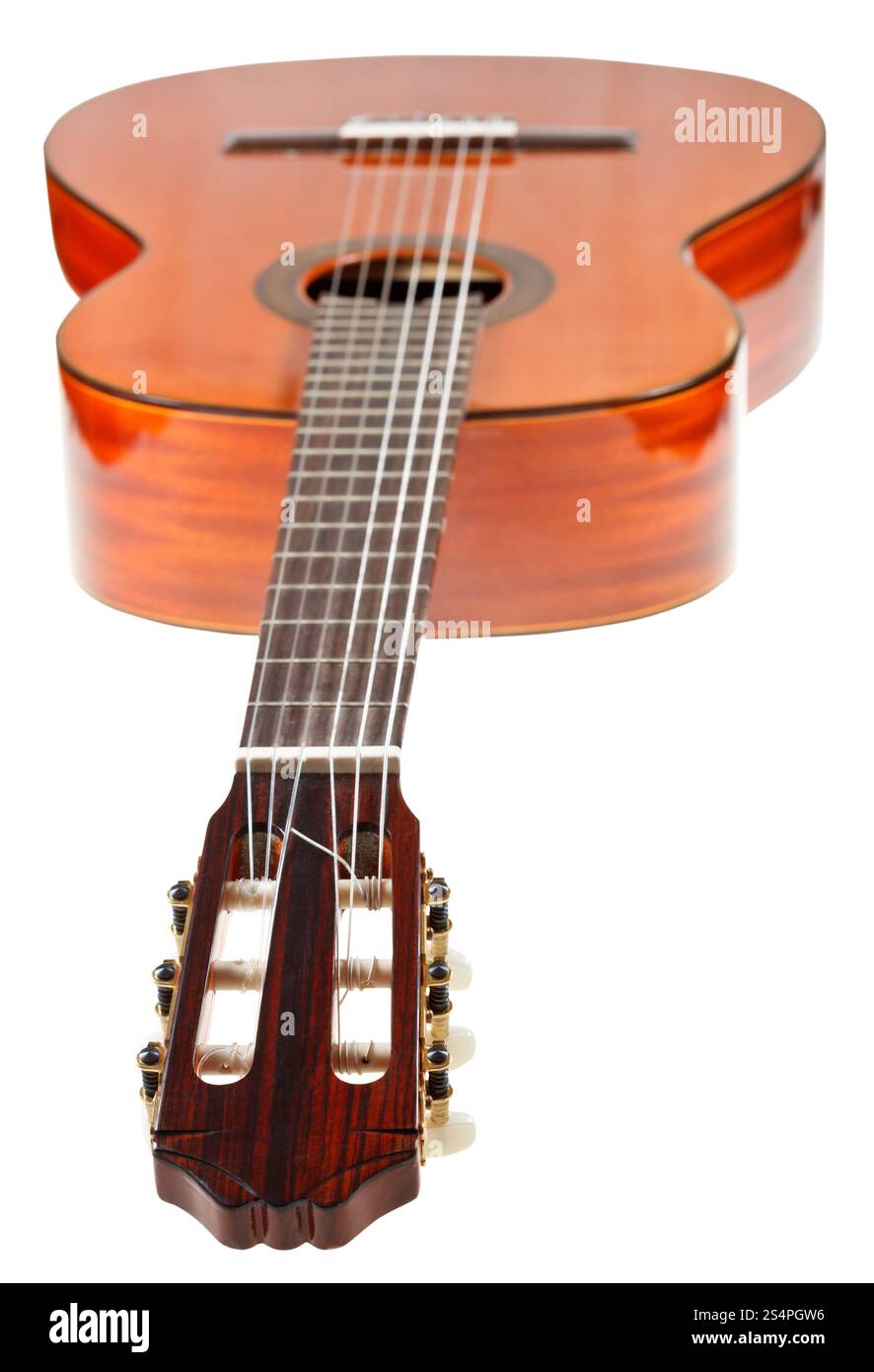 fingerboard of classical acoustic guitar isolated on white background ...