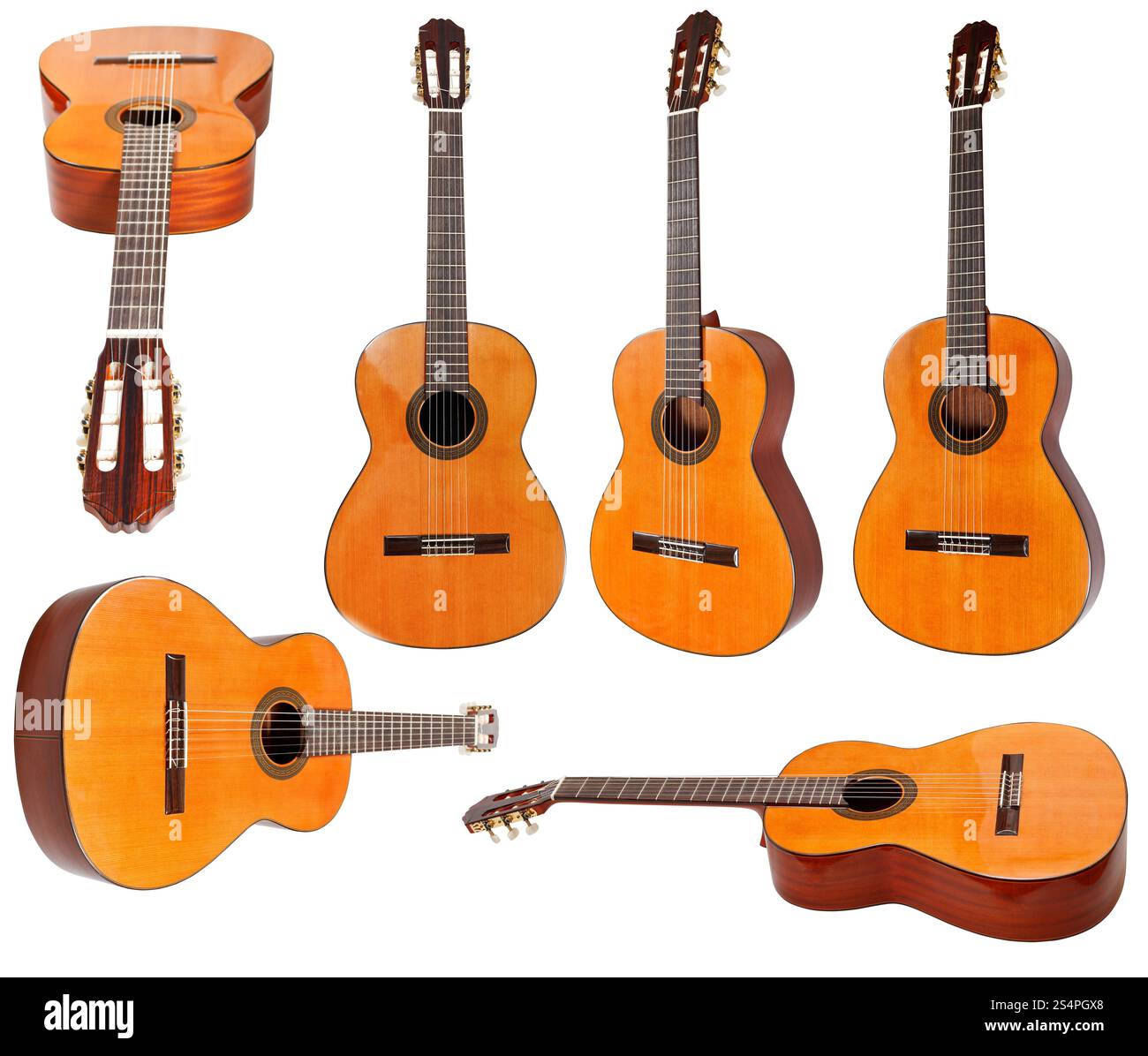 set of classical acoustic guitars isolated on white background Stock Photo - Alamy
