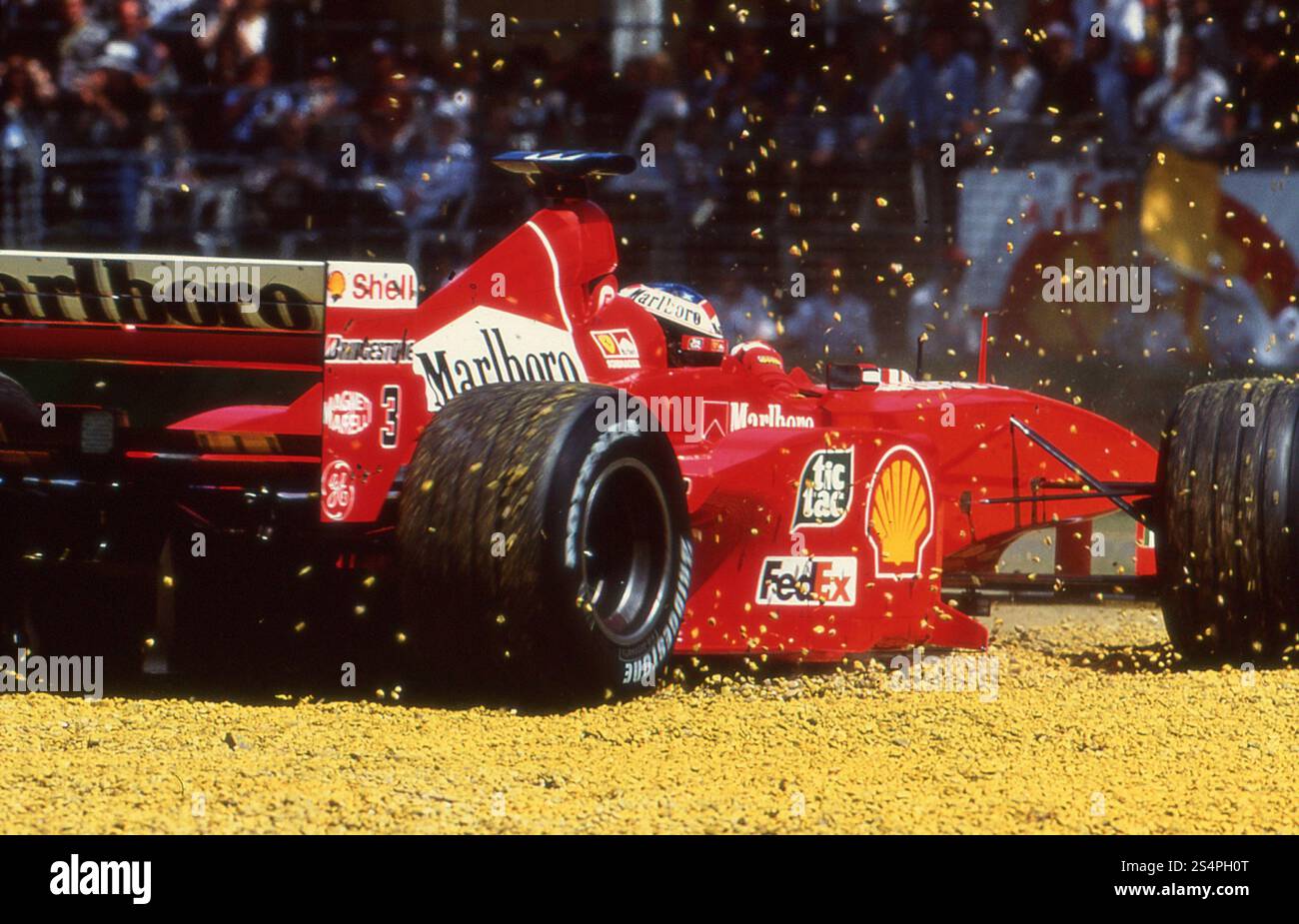 German motorsports racing driver Michael Schumacher on Ferrari F1 car ...