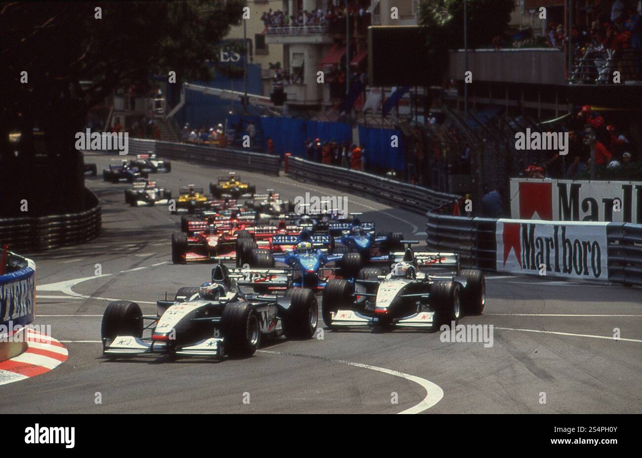 View of the racing cars at the Monaco Formula One Grand Prix, 1998 ...