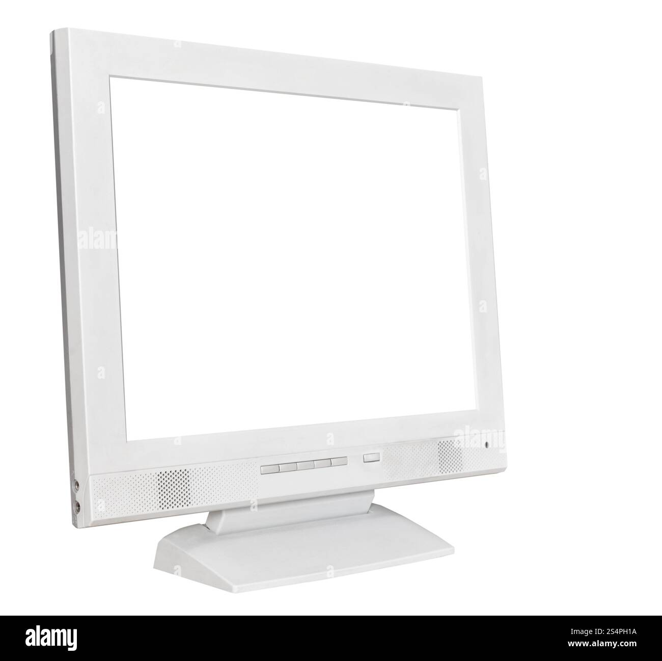 side view grey computer display with cutout screen isolated on white ...