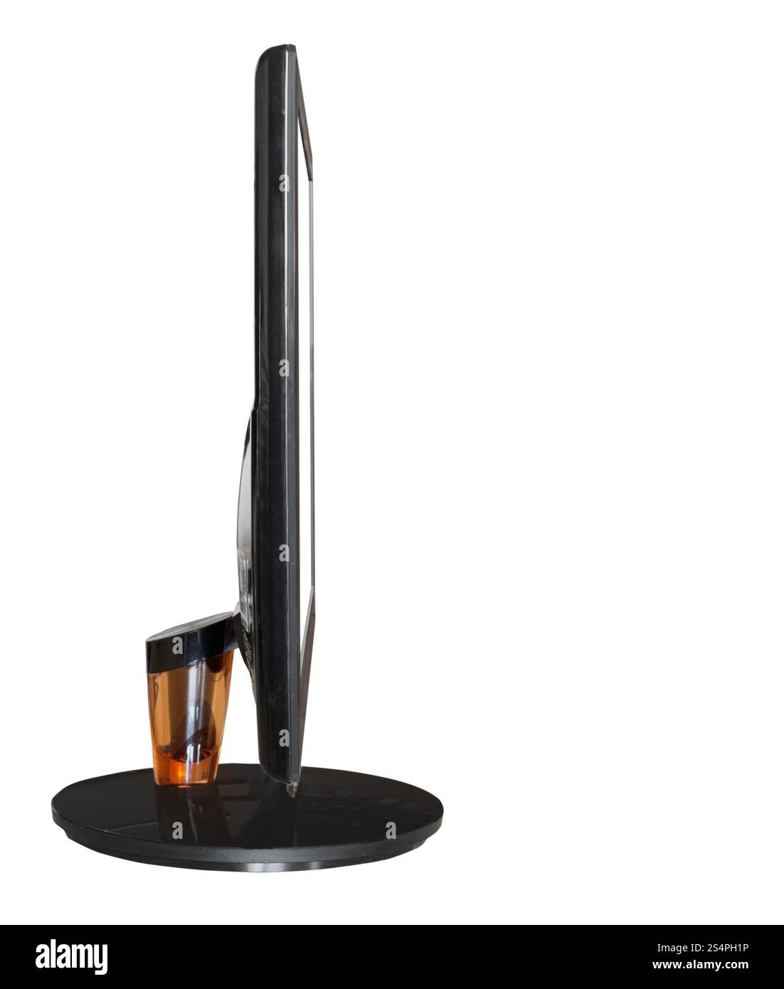 side view of computer black widescreen display isolated on white ...