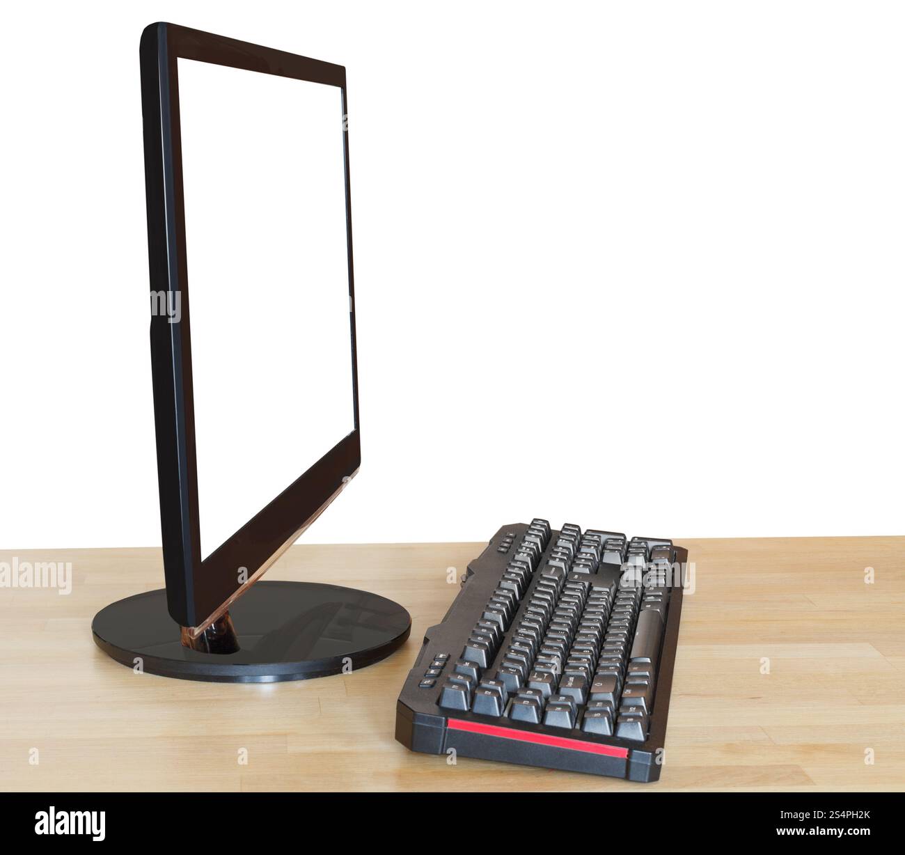 side view of computer black widescreen display with cutout screen and ...