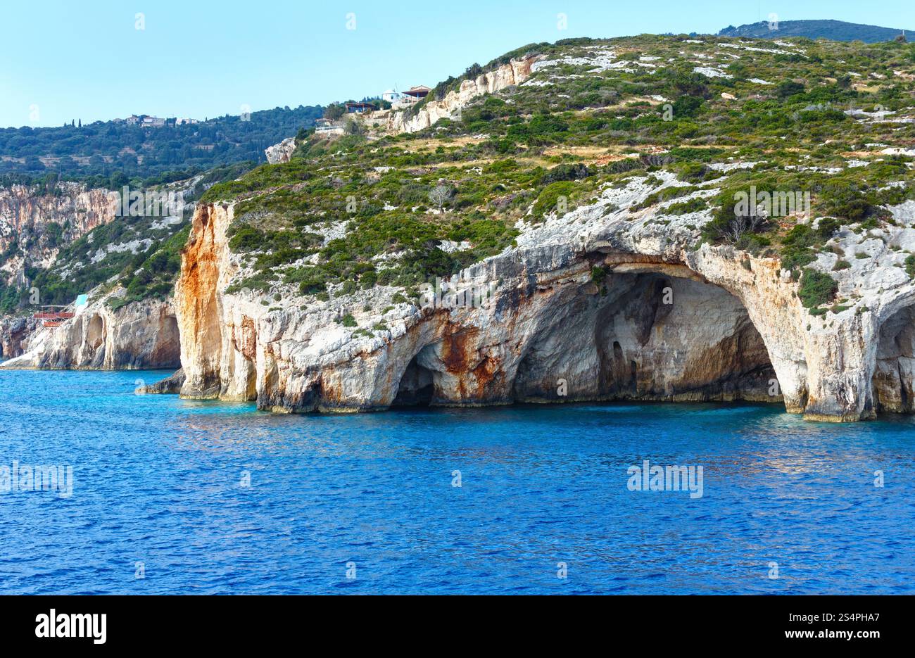 View of Blue Caves from ferry (Zakynthos, Greece, Cape Skinari Stock ...