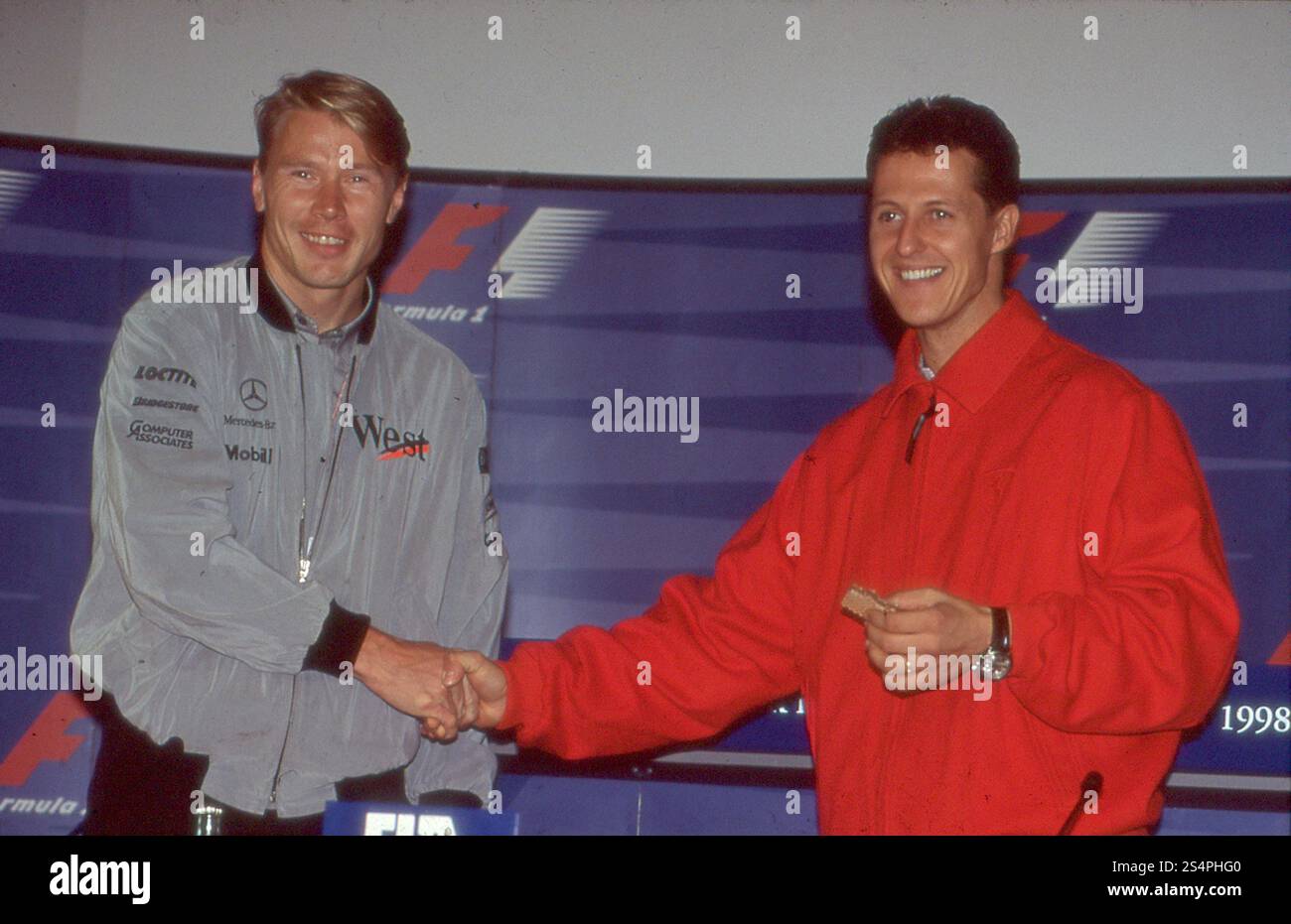 Motorsports Formula One racing drivers Mika Hakkinen and Michael Schumacher at the Luxemburg ...