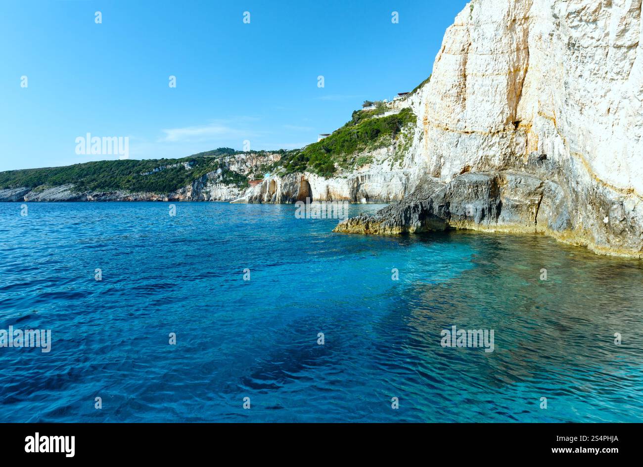 View of Blue Caves from boat (Zakynthos, Greece, Cape Skinari Stock ...