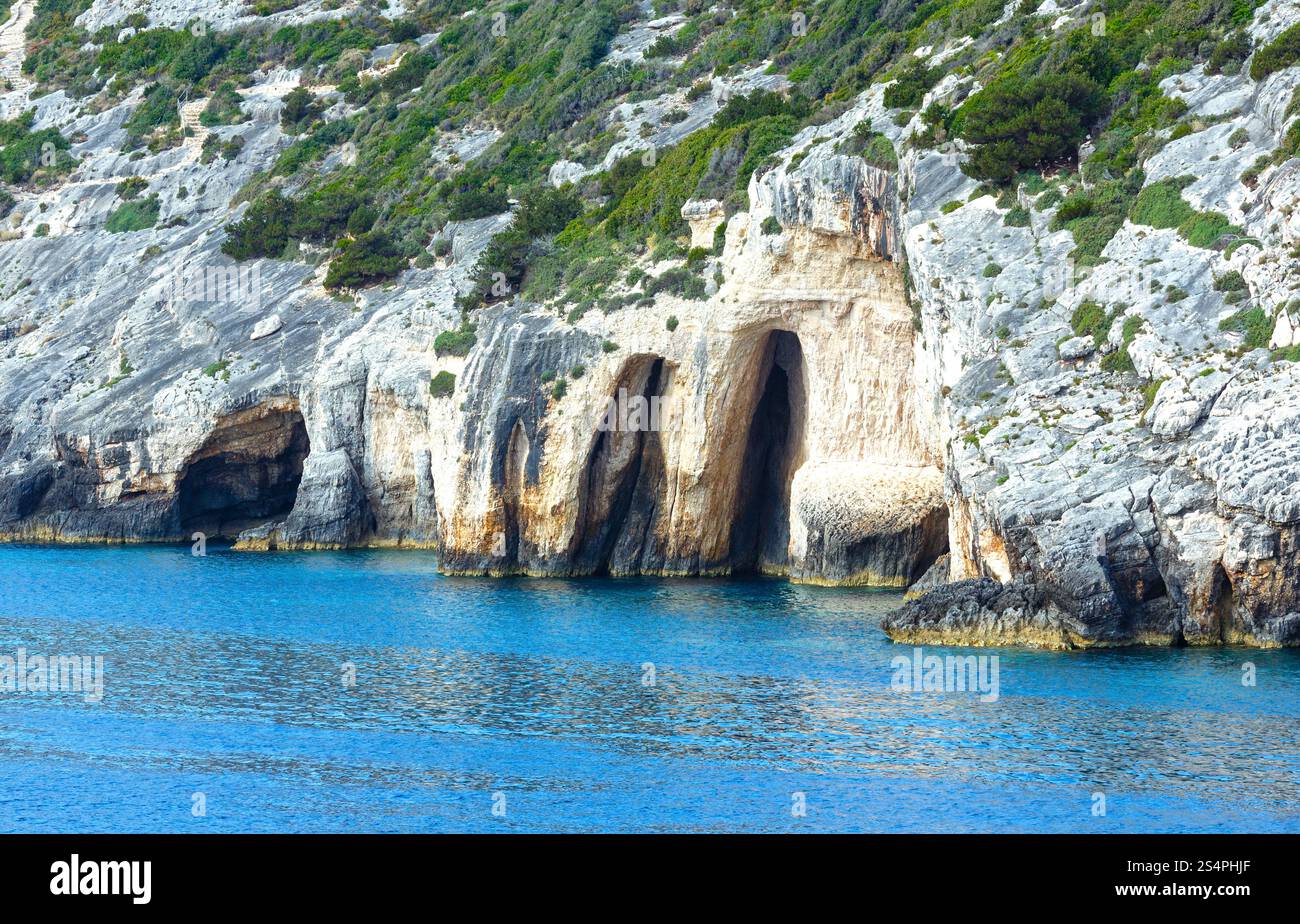 View of Blue Caves from ferry (Zakynthos, Greece, Cape Skinari Stock ...
