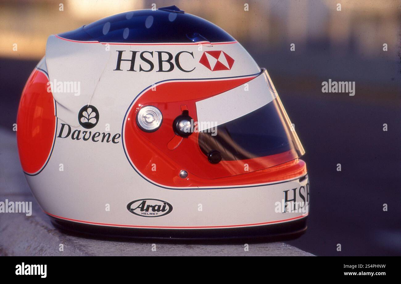 Motorsports racing driver Brazilian Rubens Barrichello's helmet on ...
