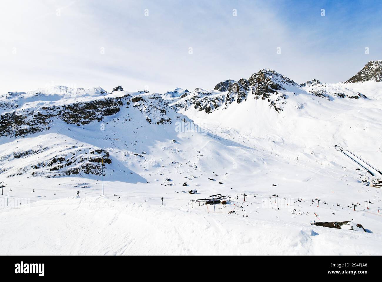snow mountains near town Tighnes in Paradiski region, Val dIsere ...