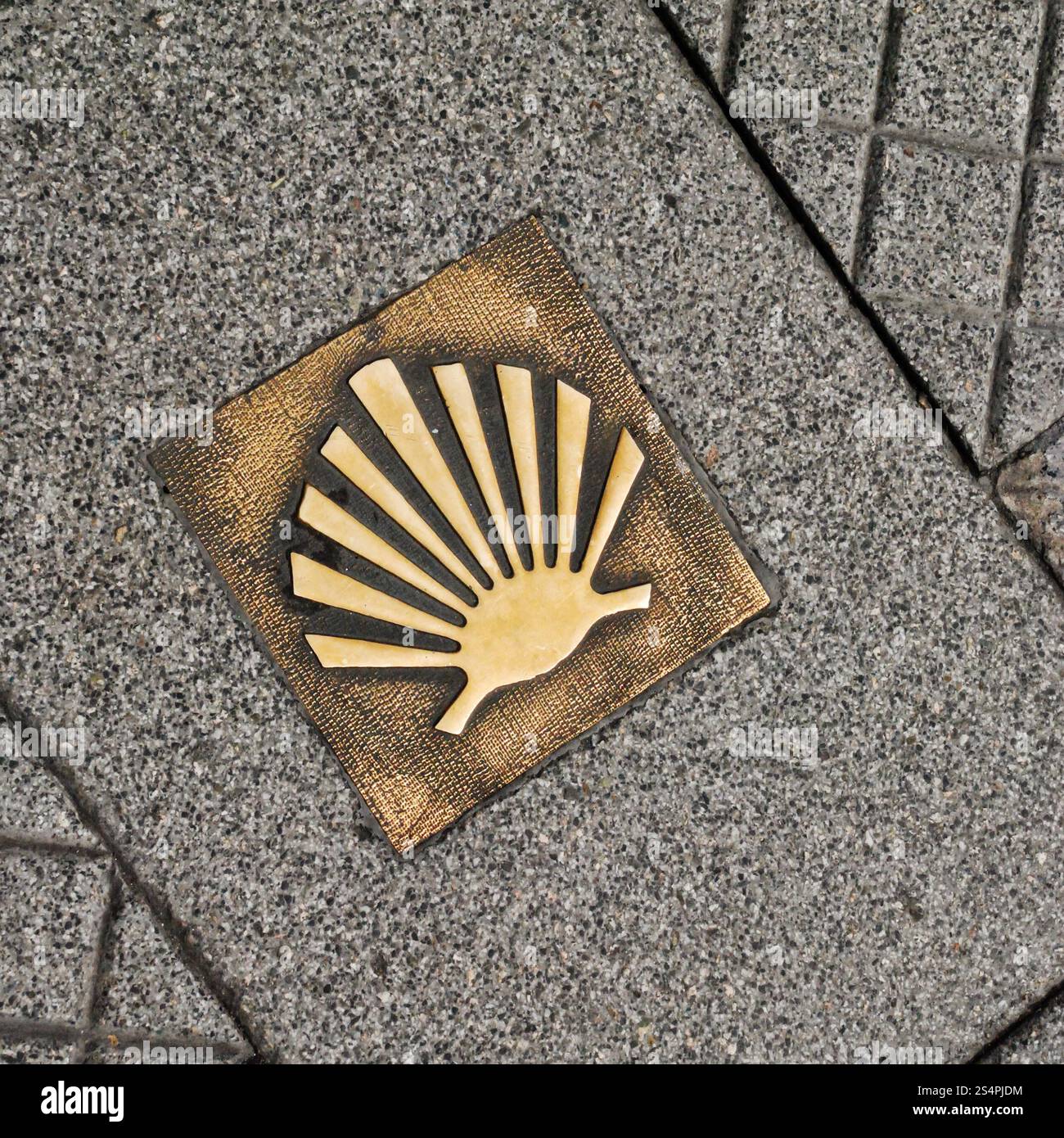 shell in pavement, a symbol of the route Saint James, Galicia, Spain ...