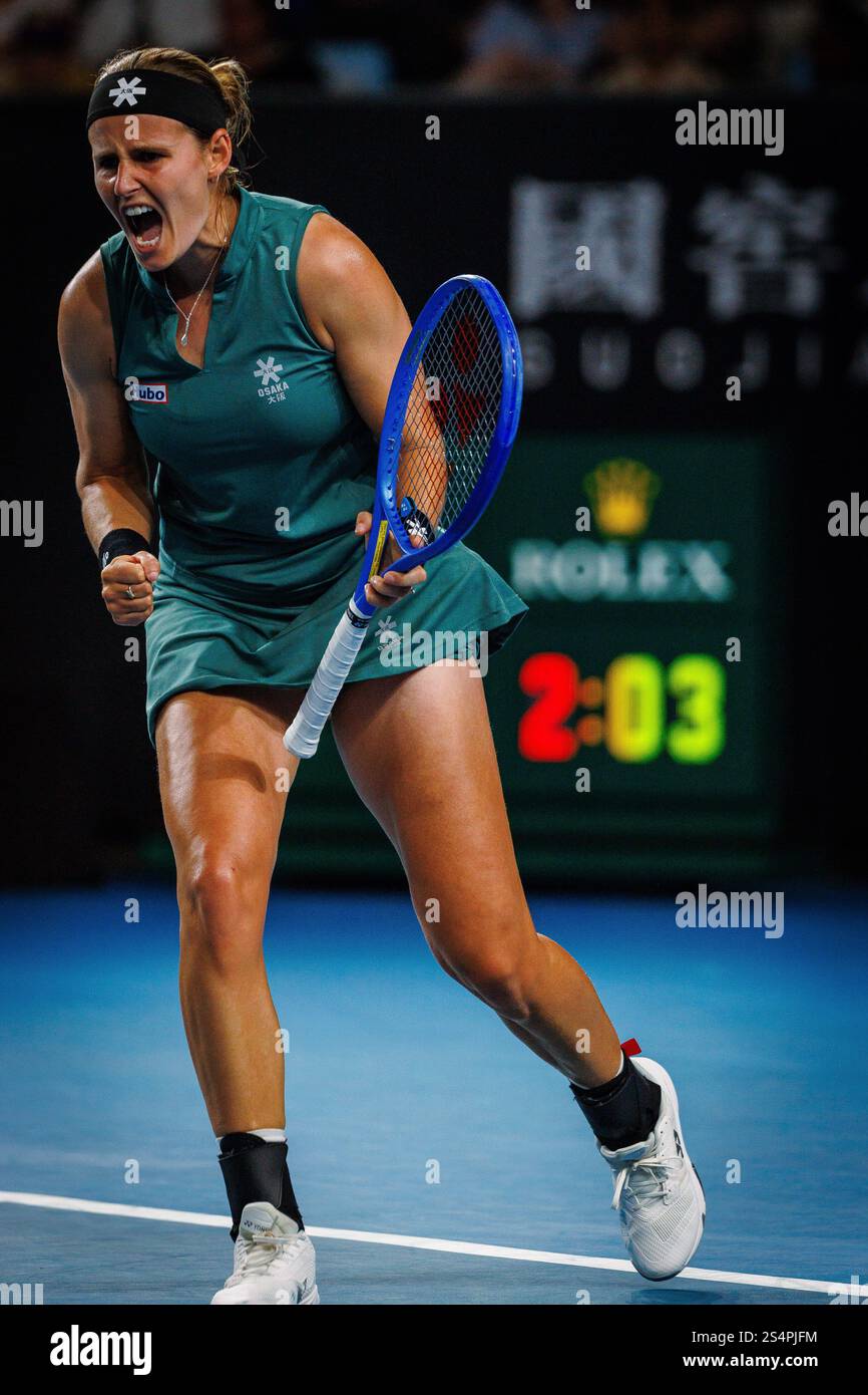 Melbourne, Australia. 13th Jan, 2025. Belgian Greet Minnen pictured in action during a tennis ...