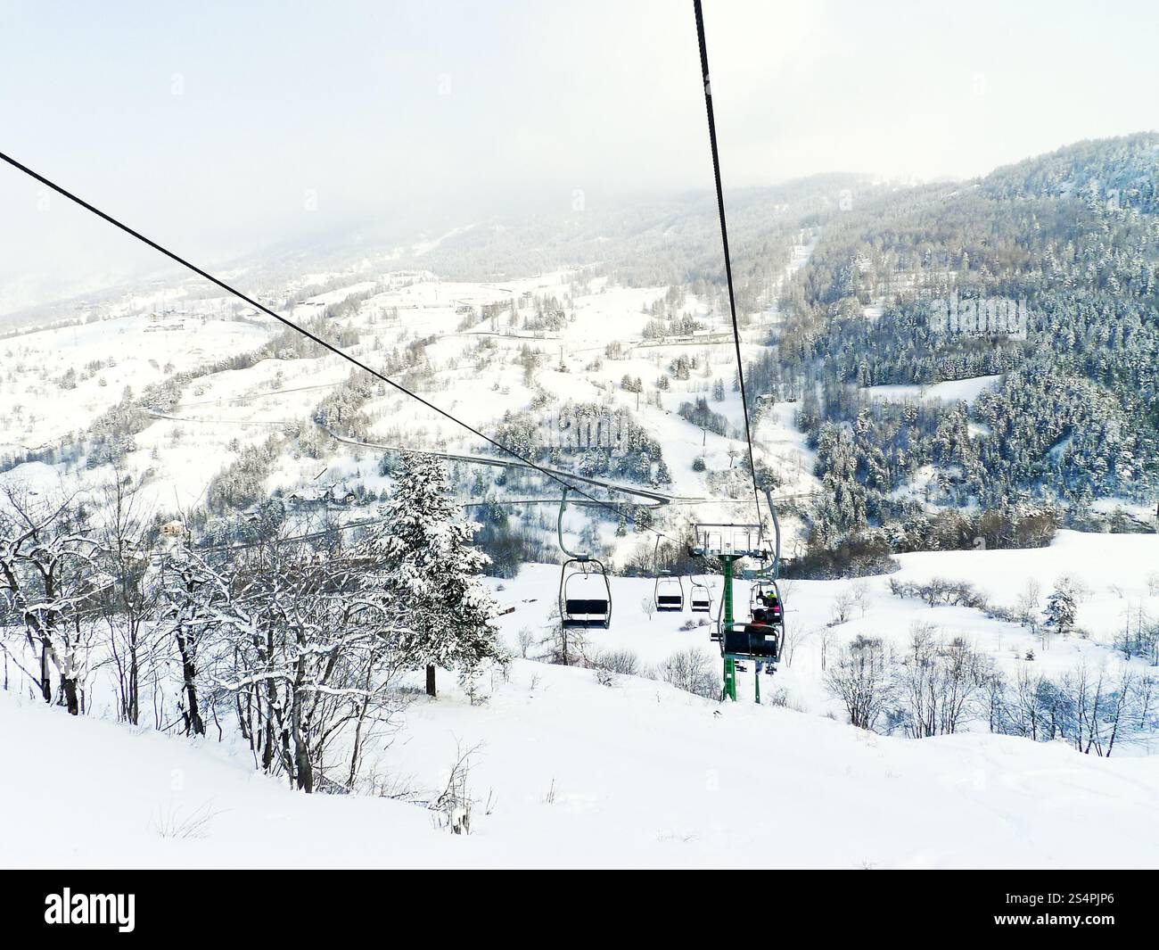 cableway ski lift in skiing area Via Lattea (Milky Way), Sestriere ...