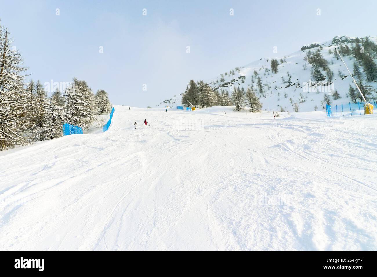 snow mountain ski tracks in skiing area Via Lattea (Milky Way ...