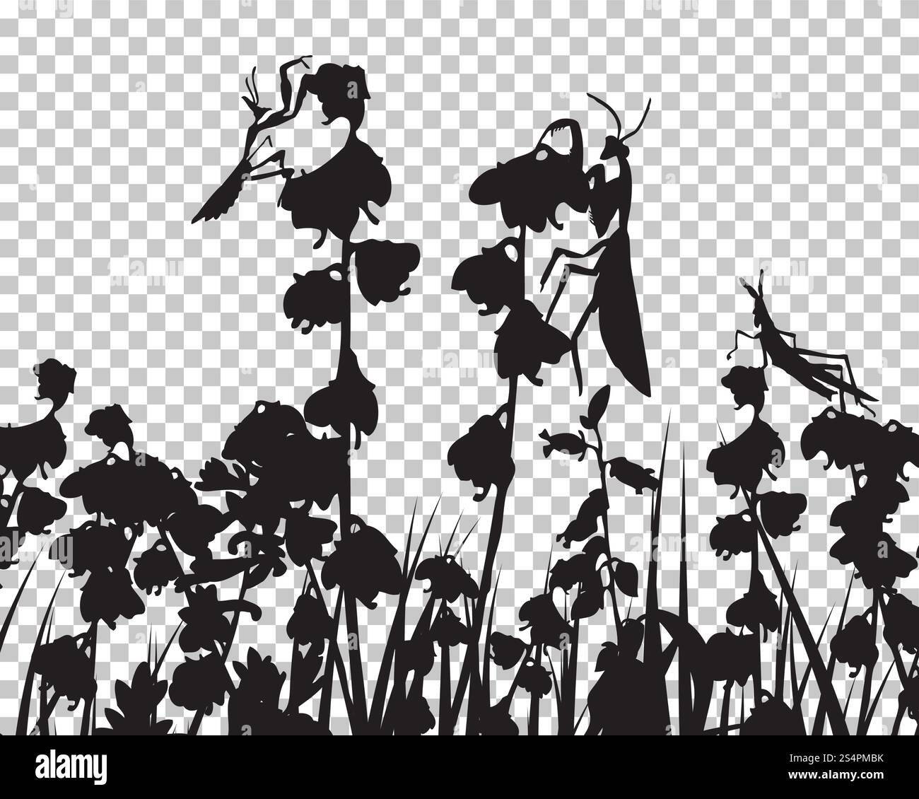 Meadow silhouette with transparency grid on back. Vector Illustration ...