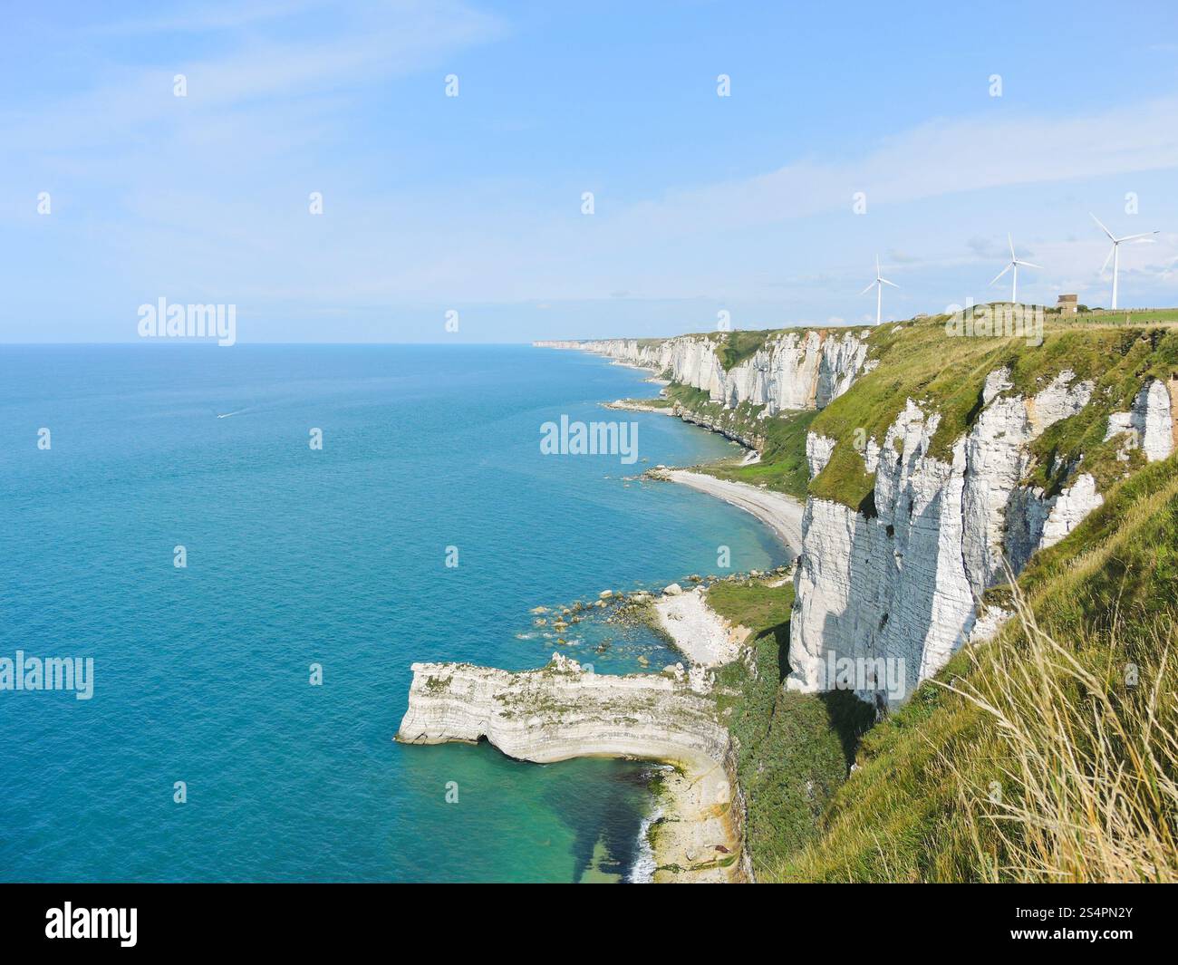 wind turbines on english channel coast in Normandy of Eretrat cote d ...