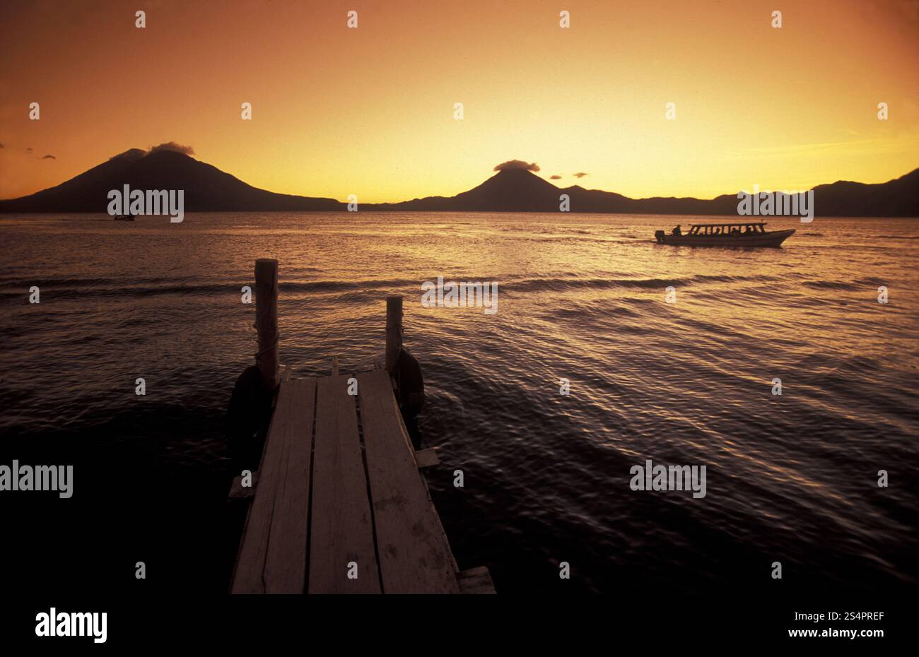 The Lake Atitlan mit the Volcanos of Toliman and San Pedro in the back ...