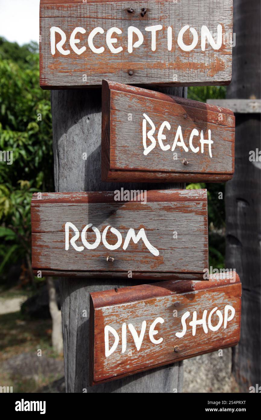 hotel sign at the Tanote Bay Beach on the Ko Tao Island in the Gulf of ...