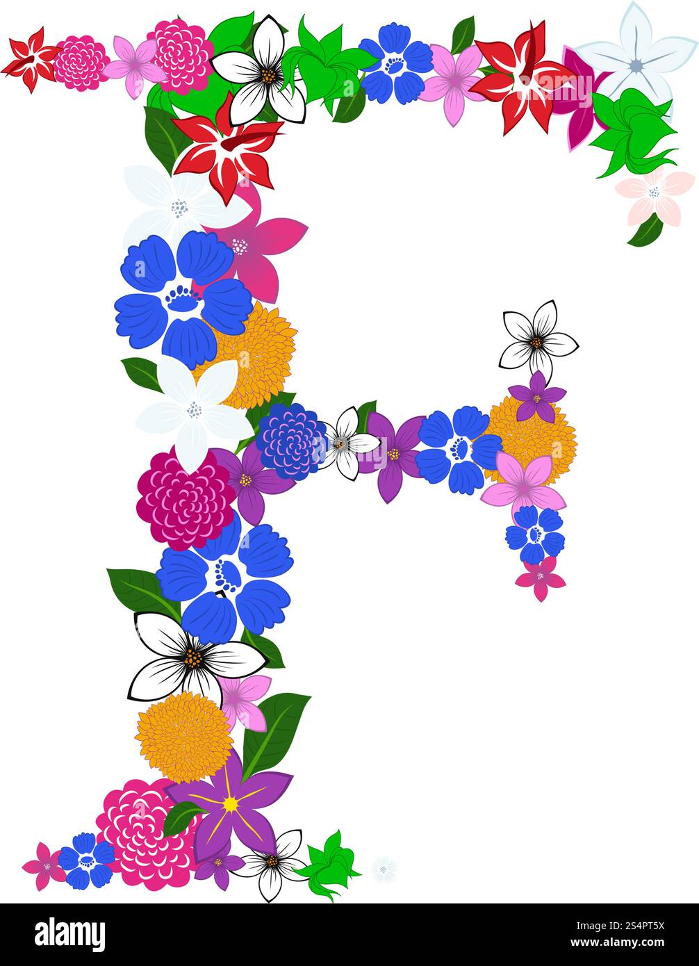Floral Alphabet Letter. Colorfull on White Design. Vector illustration ...
