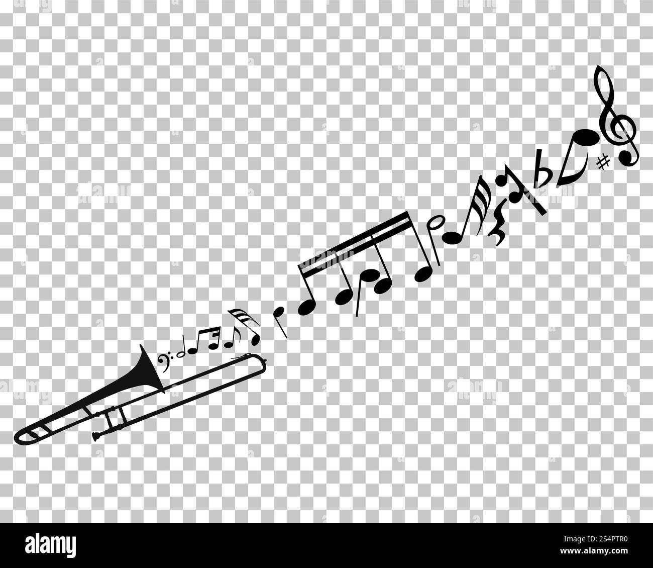 Abstract music background with different notes and wind instruments ...