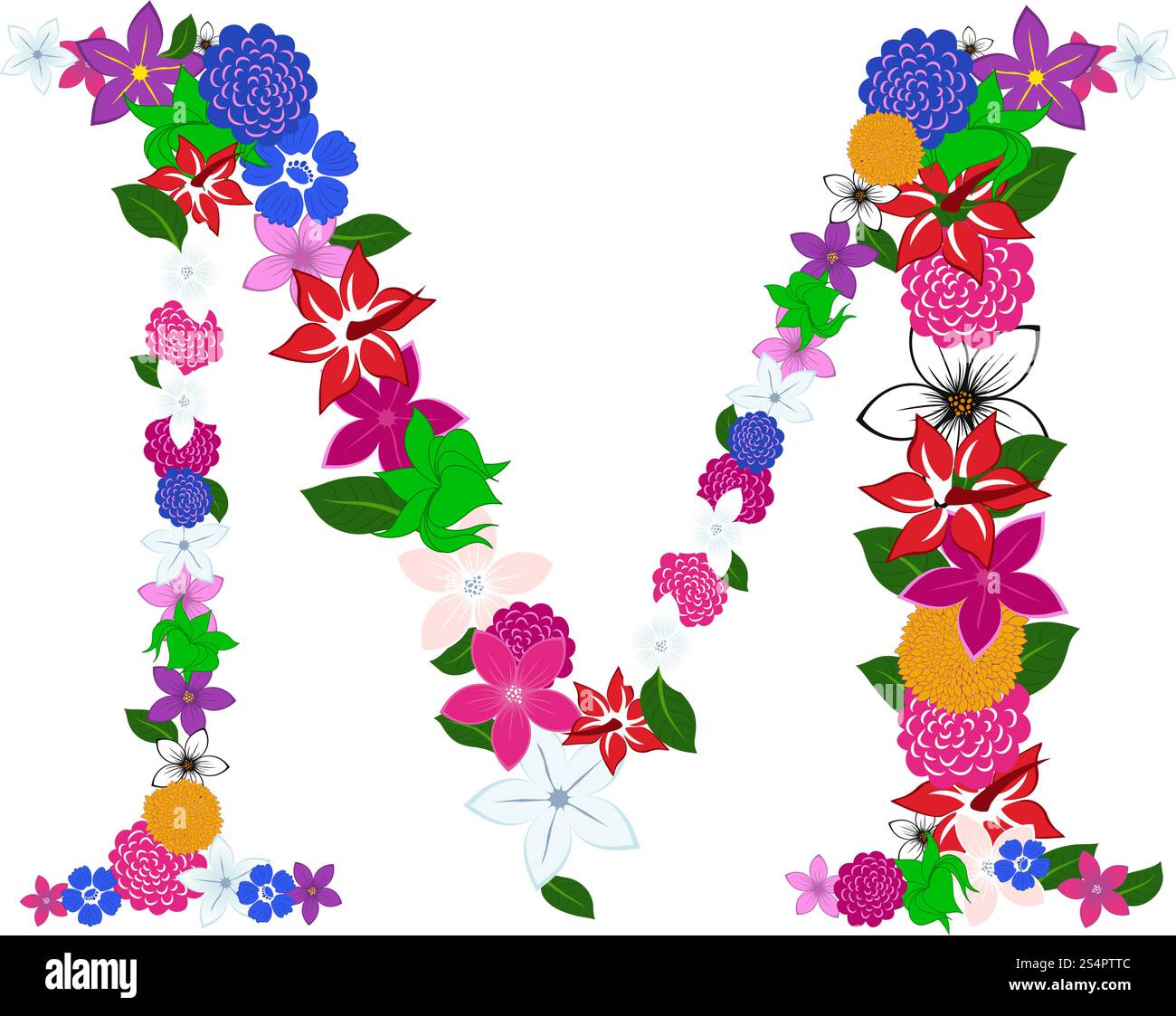 Floral Alphabet Letter. Colorfull on White Design. Vector illustration ...