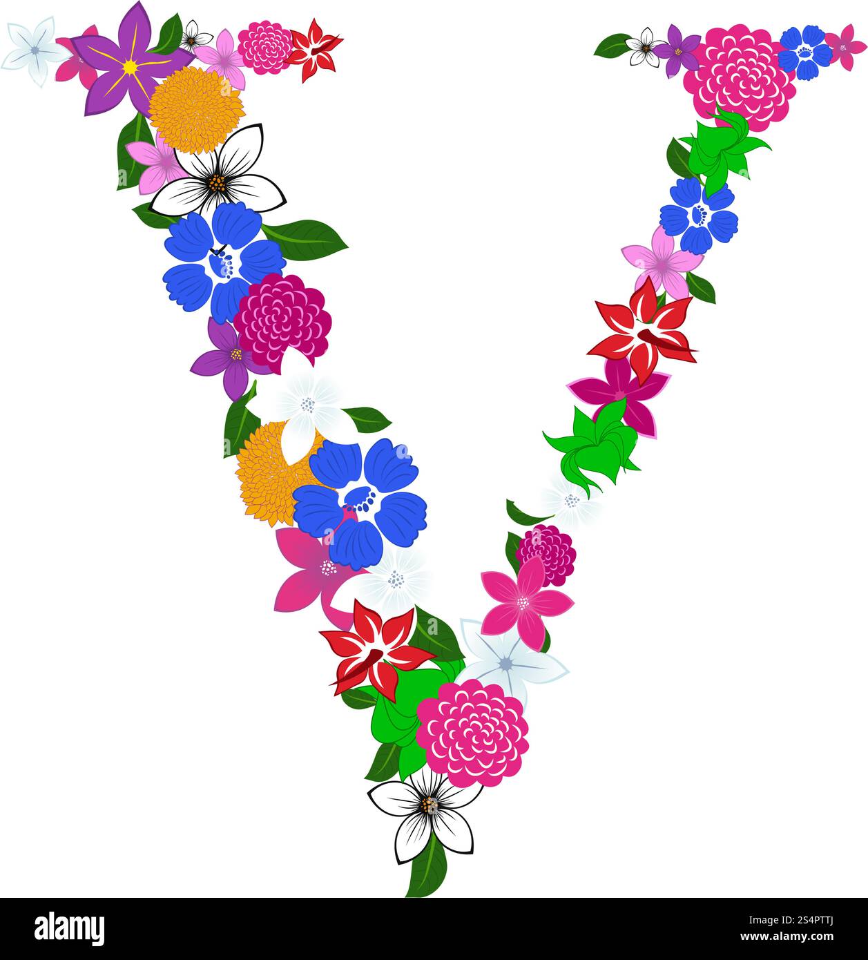 Floral Alphabet Letter. Colorfull on White Design. Vector illustration ...