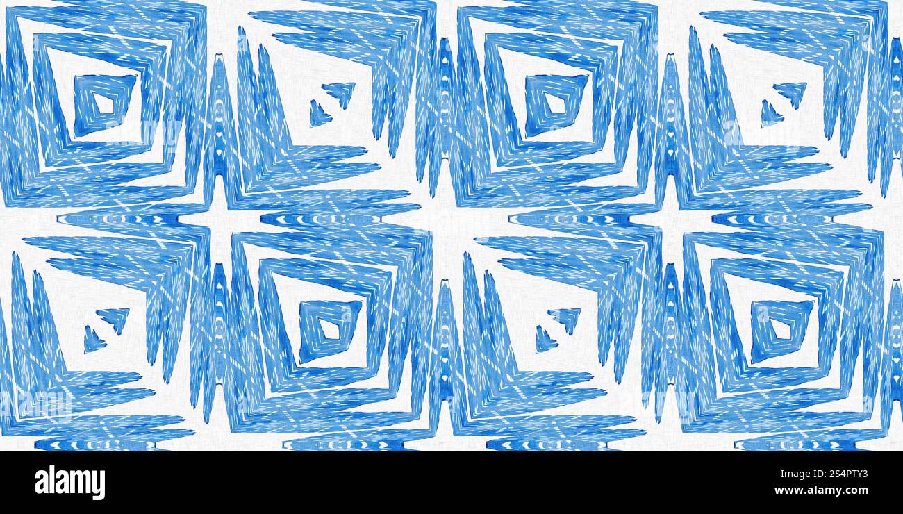 Geometric indigo shape seamless border. Irregular hand drawn batik ...