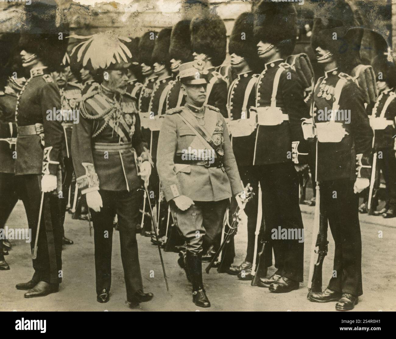 King Victor Emmanuel III of Italy and King George V of England inspecting the Guard of Honour at ...