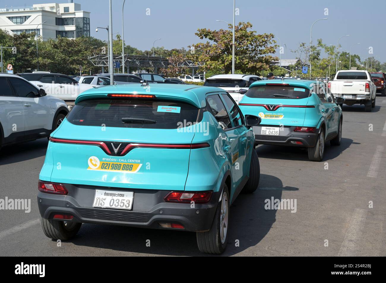 LAO P.D.R., Vientiane, vietnamese Vinfast electric car of APP Taxi ...