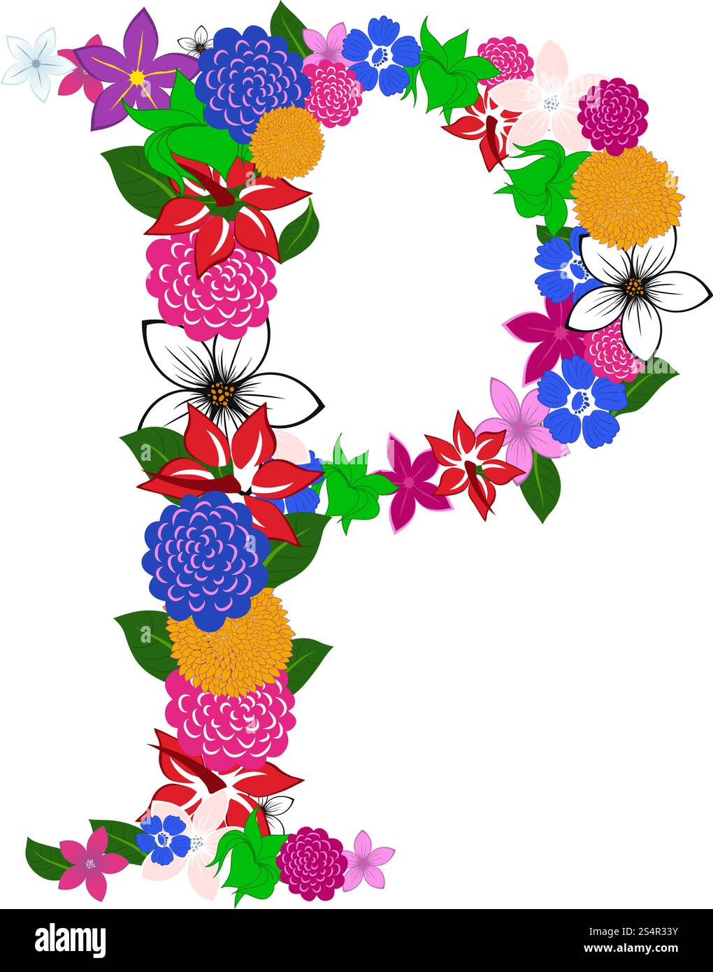Floral Alphabet Letter. Colorfull on White Design. Vector illustration ...