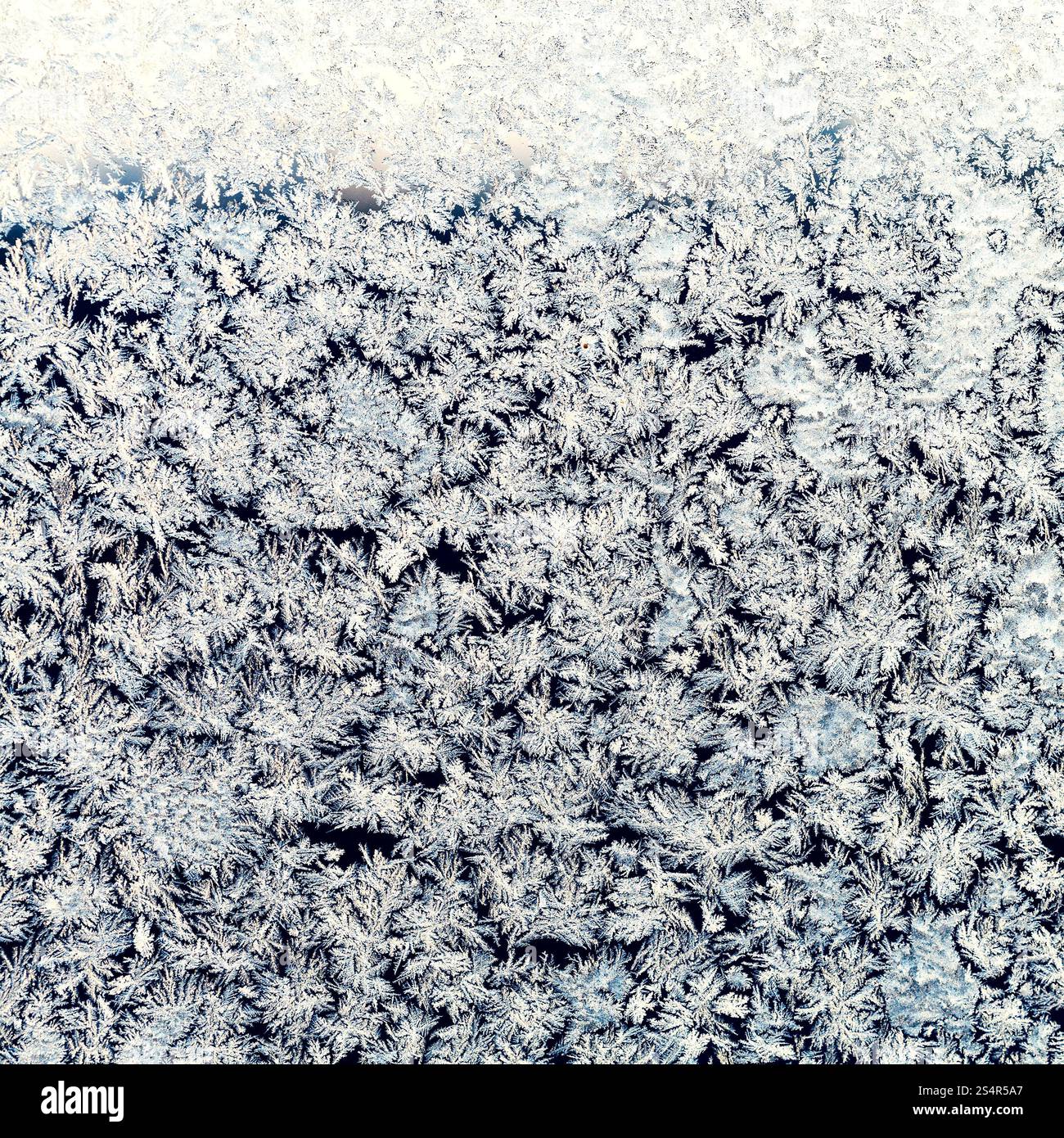 winter background - snowflakes and frost on frozen window pane Stock ...