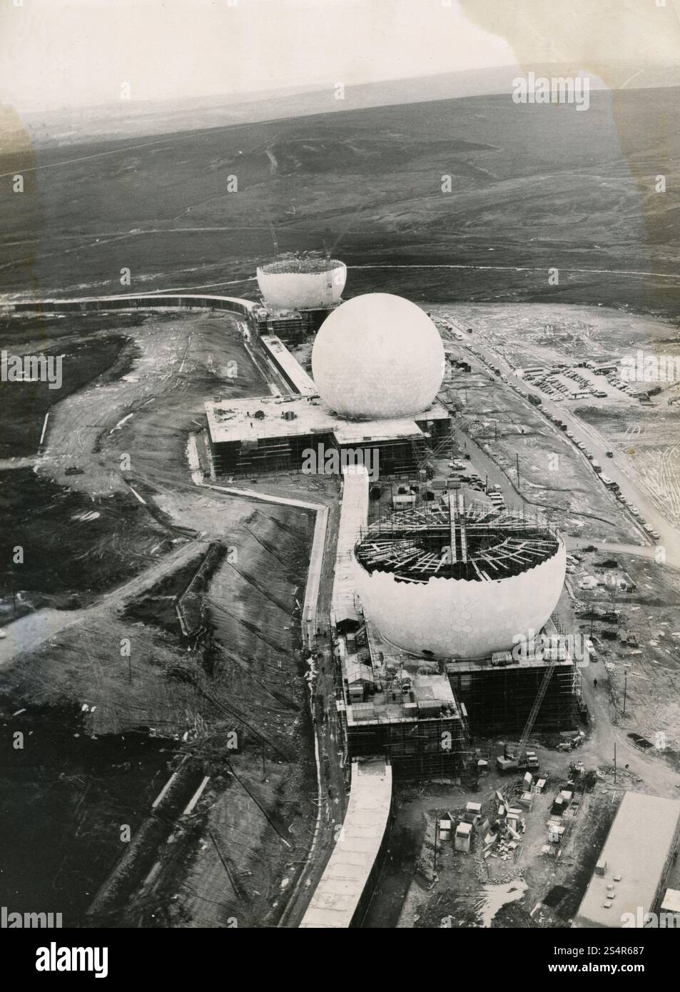 Aerial view of the construction works of the RADAR station at ...