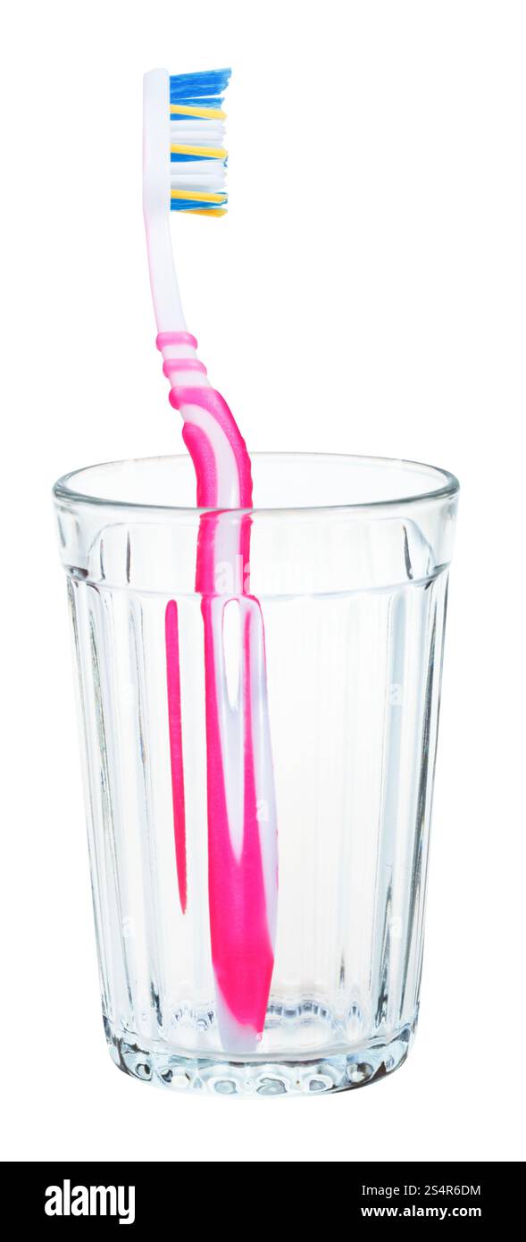 pink toothbrush in glass isolated on white background Stock Photo - Alamy
