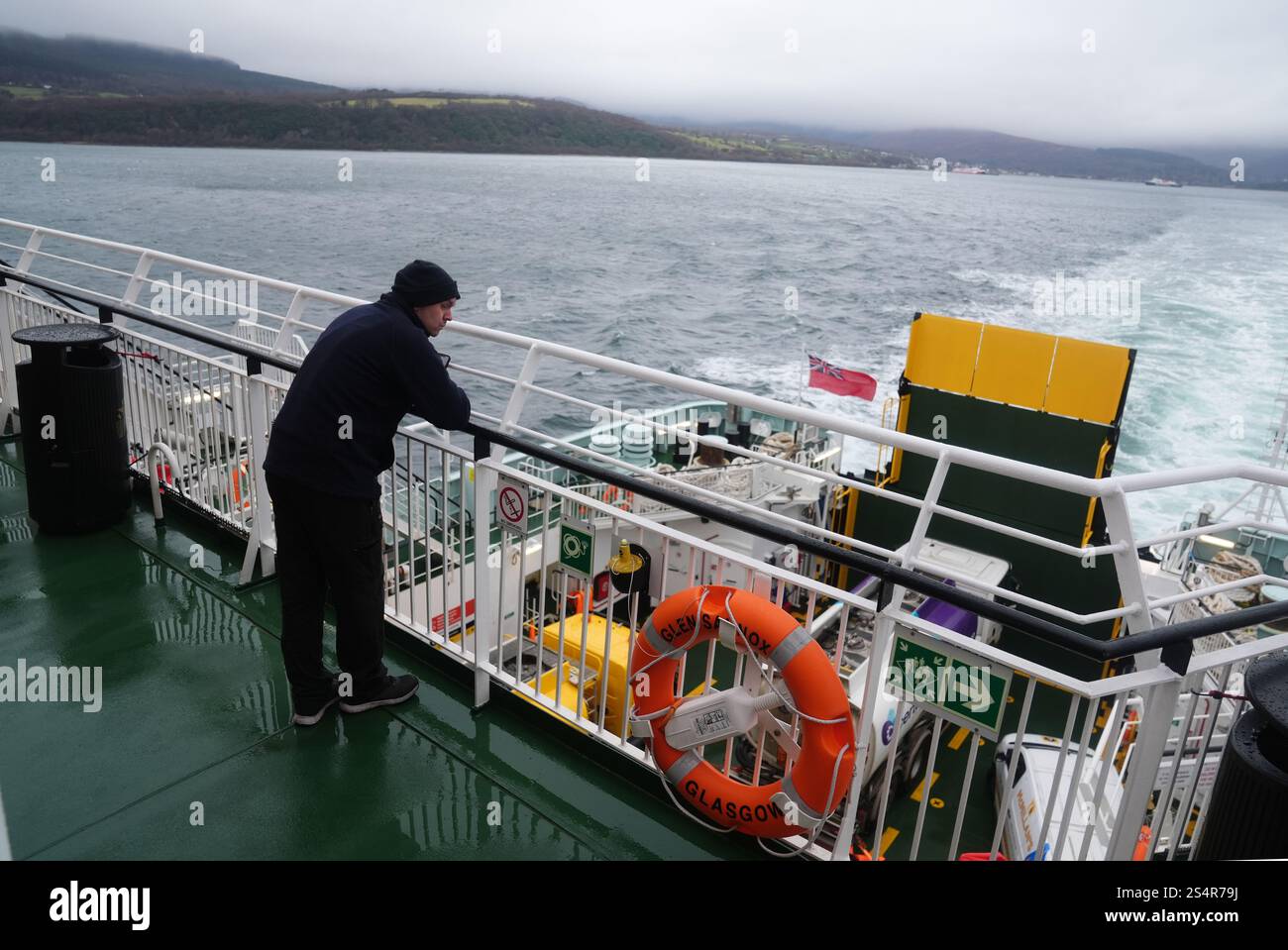 Passengers onboard The Glen Sannox ferry as it departs Brodick on Isle ...