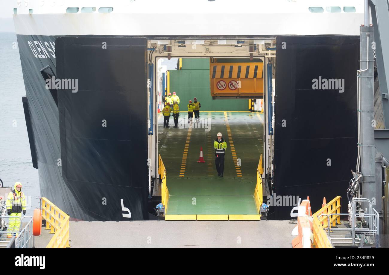 A view inside the care deck of The Glen Sannox ferry after arriving in ...