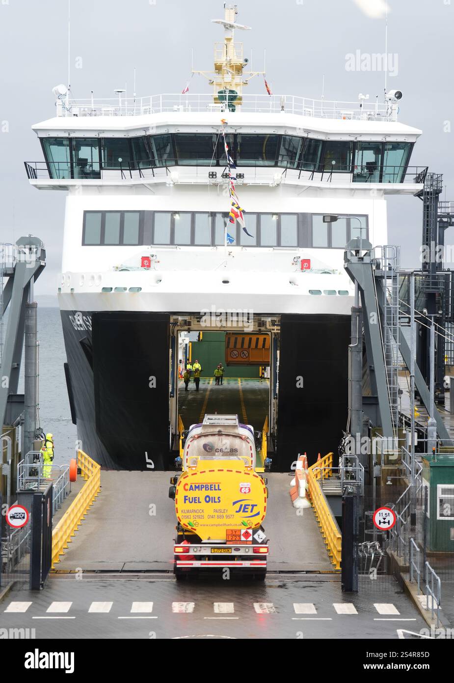 A view inside the care deck of The Glen Sannox ferry after arriving in ...