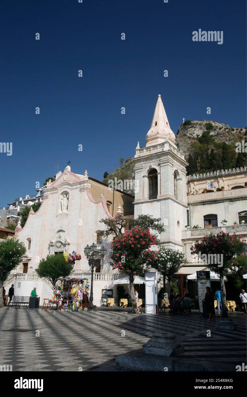 The old Town of Taormina in Sicily in south Italy in Europe Stock Photo ...